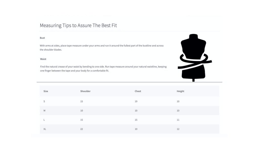 Product Size Charts - ShopEngine