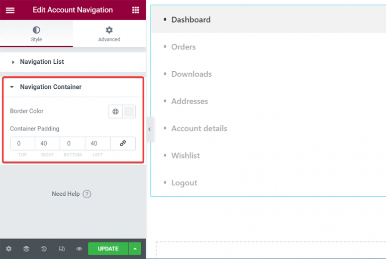 Account Navigation Widget- Wpmet
