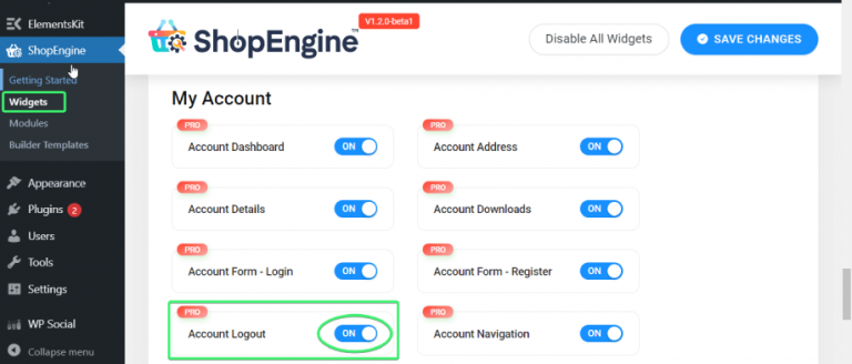 Account Logout Widget Documentation of ShopEngine
