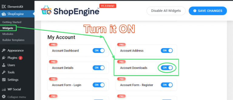 Account Downloads Widget Documentation of ShopEngine