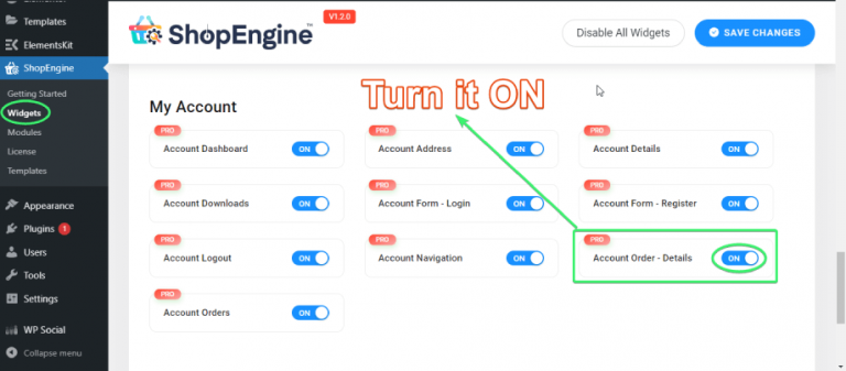 Account Order Details Widget Documentation of ShopEngine