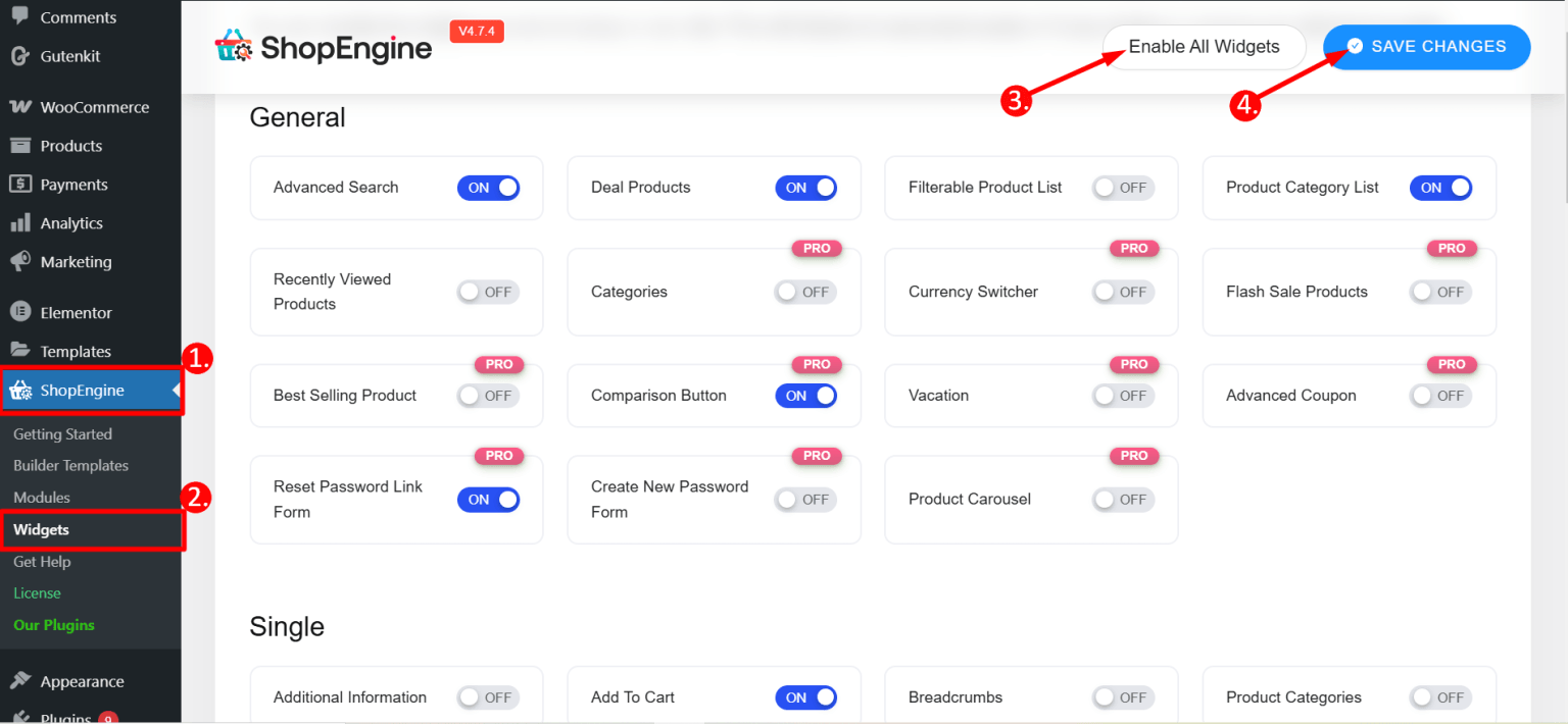 How to Turn On All ShopEngine Widgets - ShopEngine- Wpmet