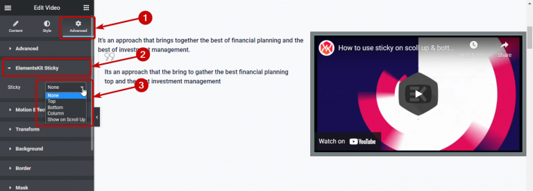 How to Add a Sticky Floating Video On Page Scroll In Elementor In 6 Steps