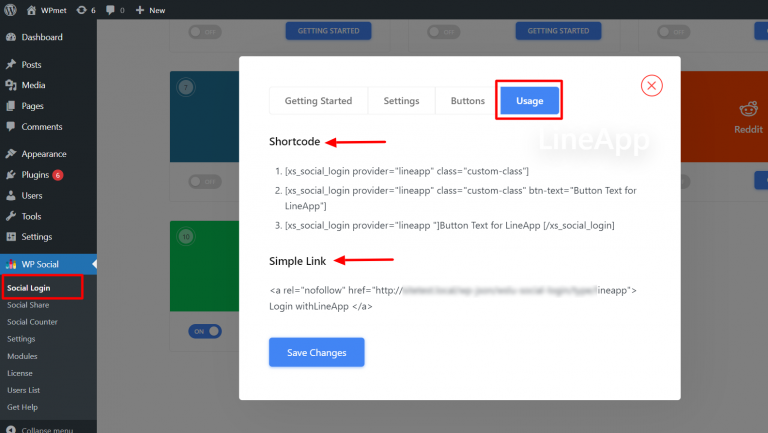 LINE App integration with WordPress using WP Social