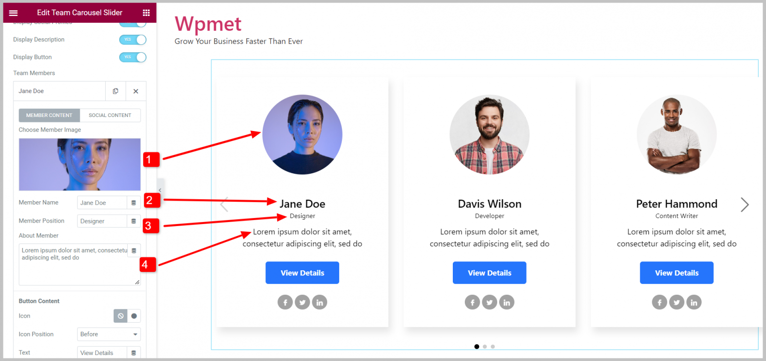 How To Create Team Member Carousel in Elementor - Wpmet