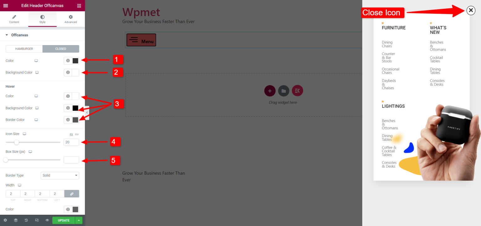 How to Create WordPress Off-Canvas Menu in Elementor - Wpmet
