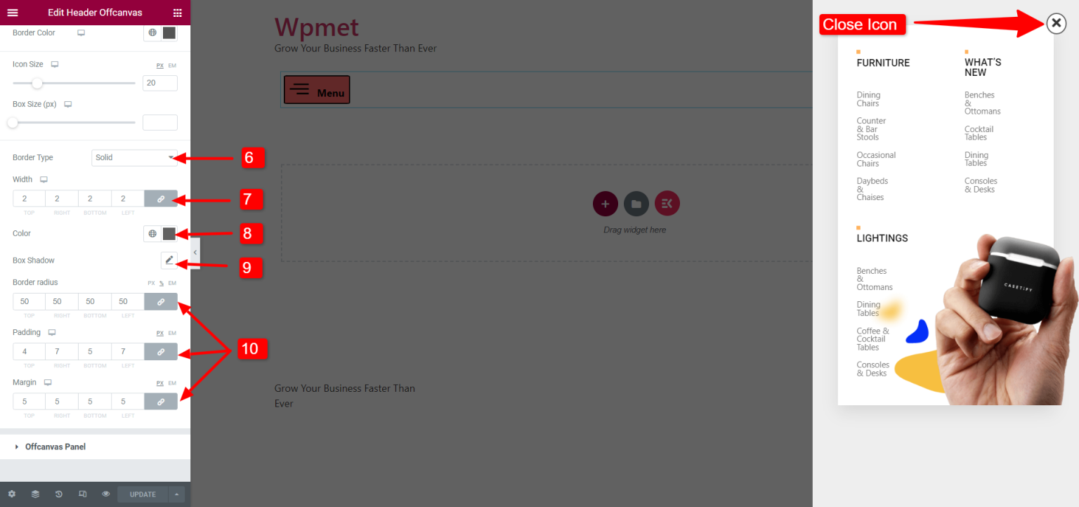How to Create WordPress Off-Canvas Menu in Elementor - Wpmet