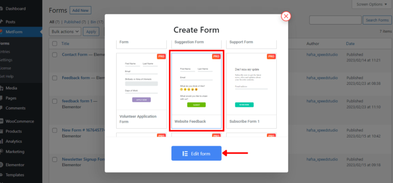 How to Create a Feedback Form using MetForm