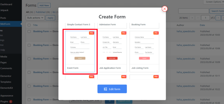 How to Create an Event Form using MetForm