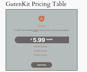 GutenKit Pricing Table Block