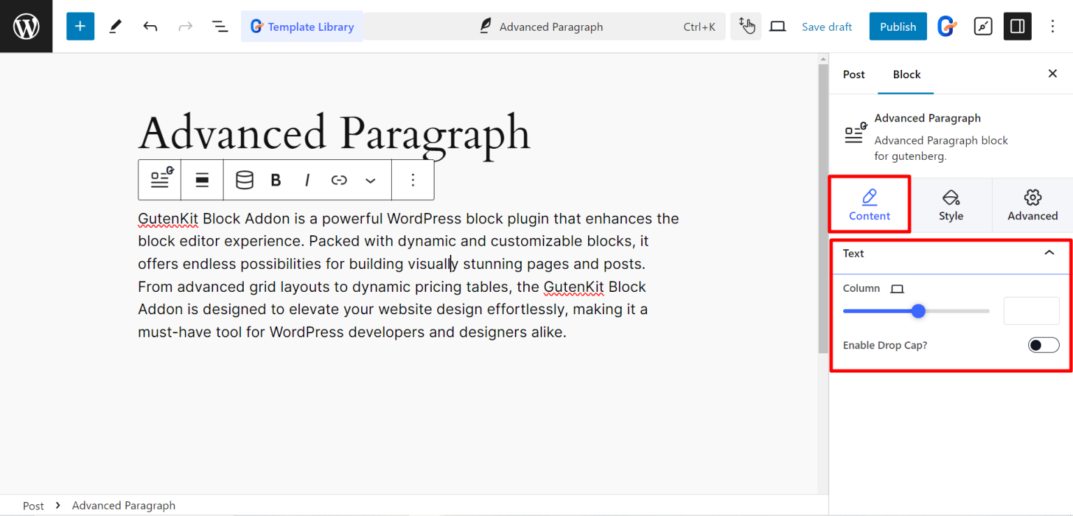 GutenKit Advanced Paragraph Block