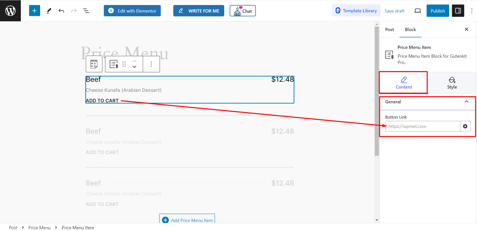 GutenKit Price Menu Block