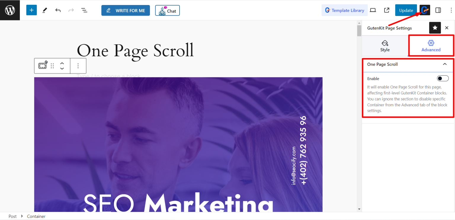 GutenKit One Page Scroll